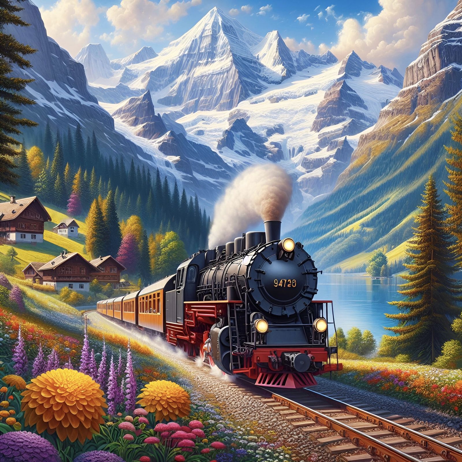 Swiss Steam Train 2 - AI Generated Artwork - NightCafe Creator