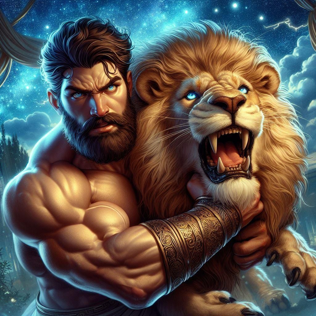 Hercules vs the nemean Lion - AI Generated Artwork - NightCafe Creator
