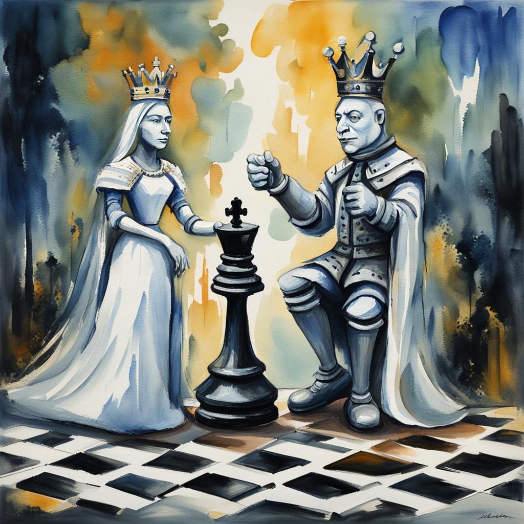 Anthropomorphic chess white king and black queen - AI Generated Artwork ...