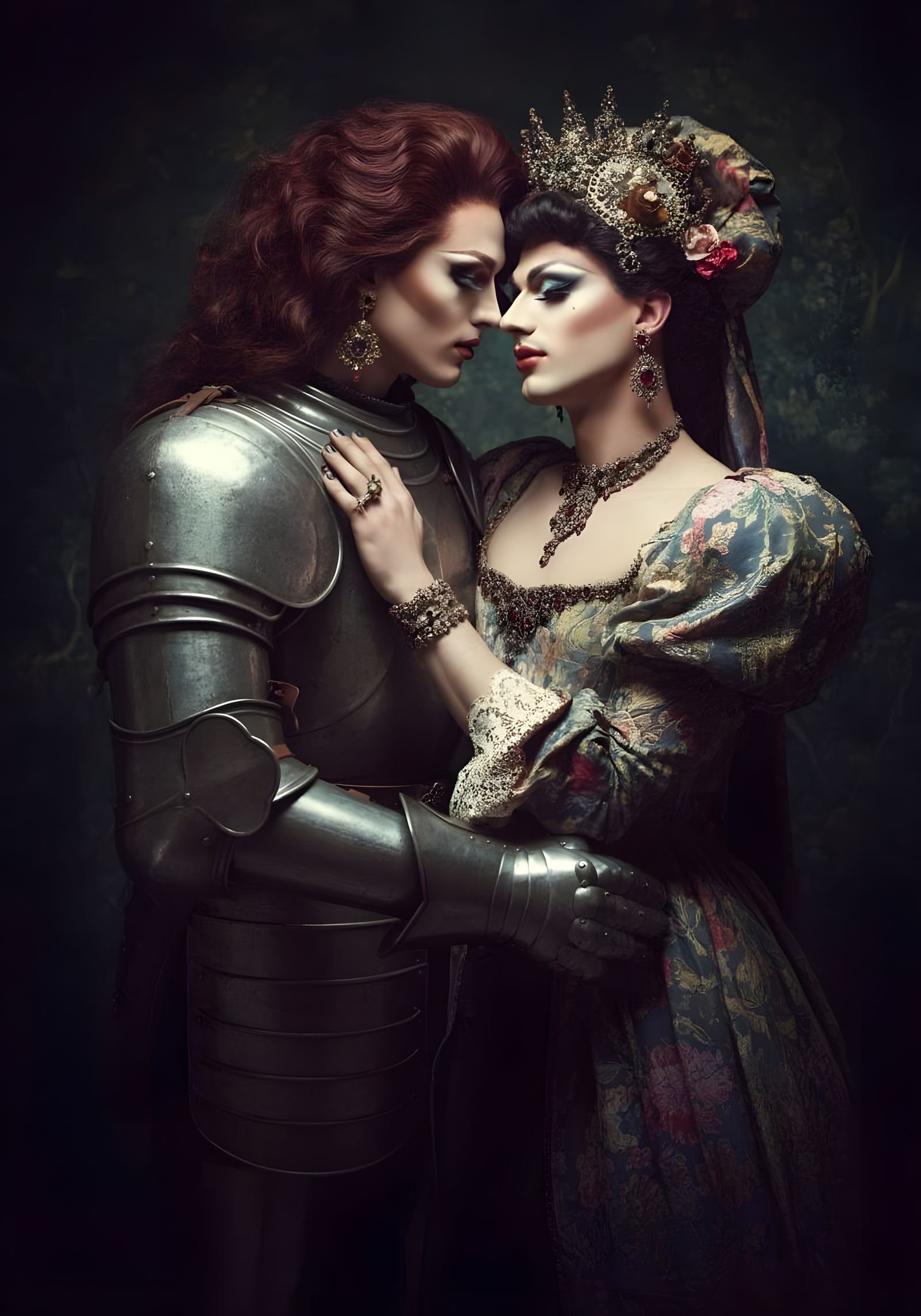 Medieval Knight in Tender Embrace with a Damsel - AI Art