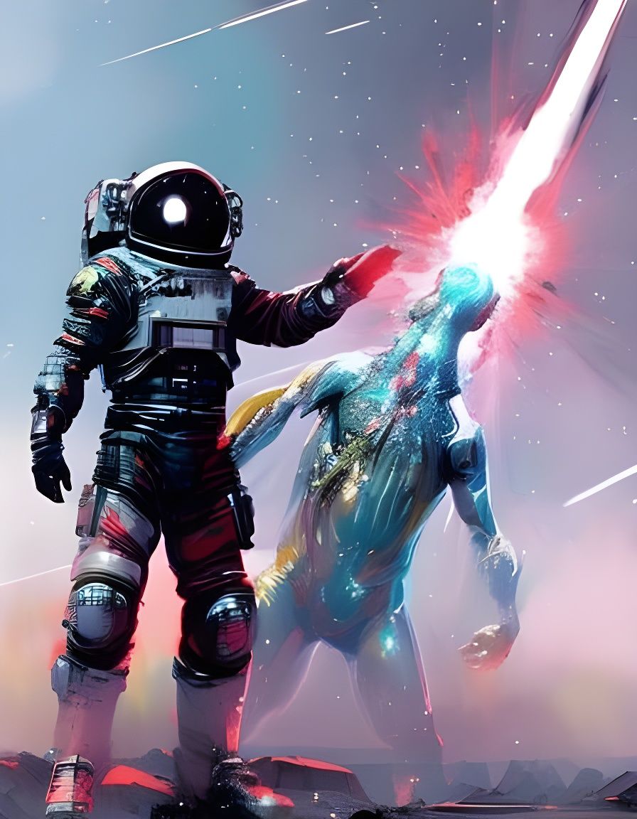 Slaying a different alien - AI Generated Artwork - NightCafe Creator