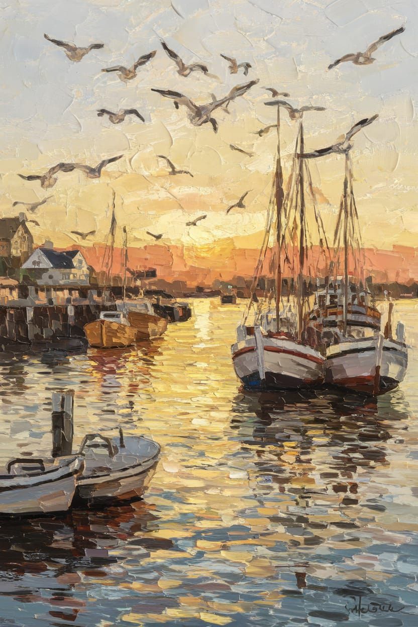 Morning Harbour Painting (Ideogram 2a Turbo)