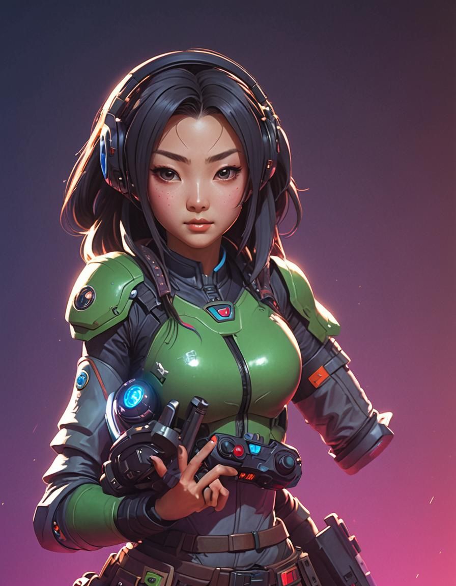 an alien Mongolian female gamer - AI Generated Artwork - NightCafe Creator
