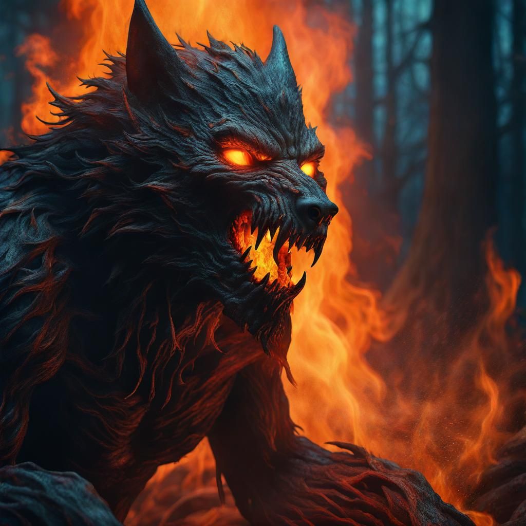 Undead werewolf walking in a burning forest - AI Generated Artwork ...
