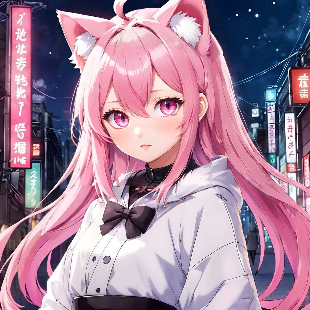 Pink Cat Girl in Anime Style - AI Art