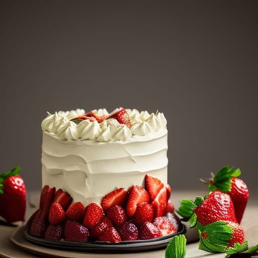 A cream cake with strawberries on top 8k resolution concept art dynamic ...