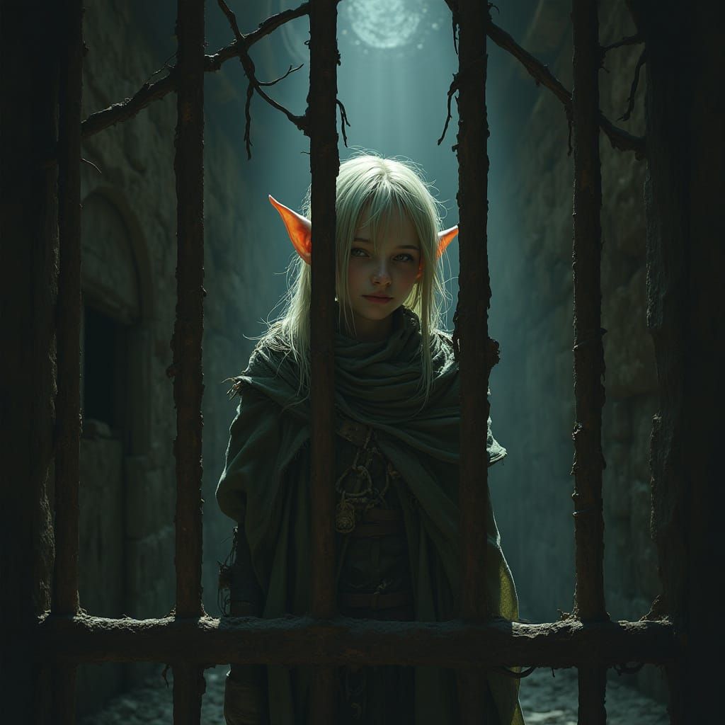 Glowing Elf Escapes Prison: Fantasy Art - AI Art