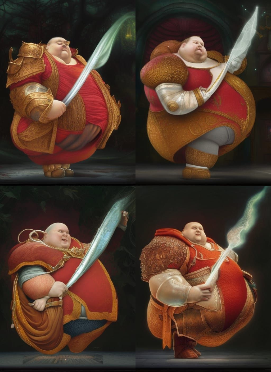 James Christensen, full body portrait, fat knight, tiny feet with long ...