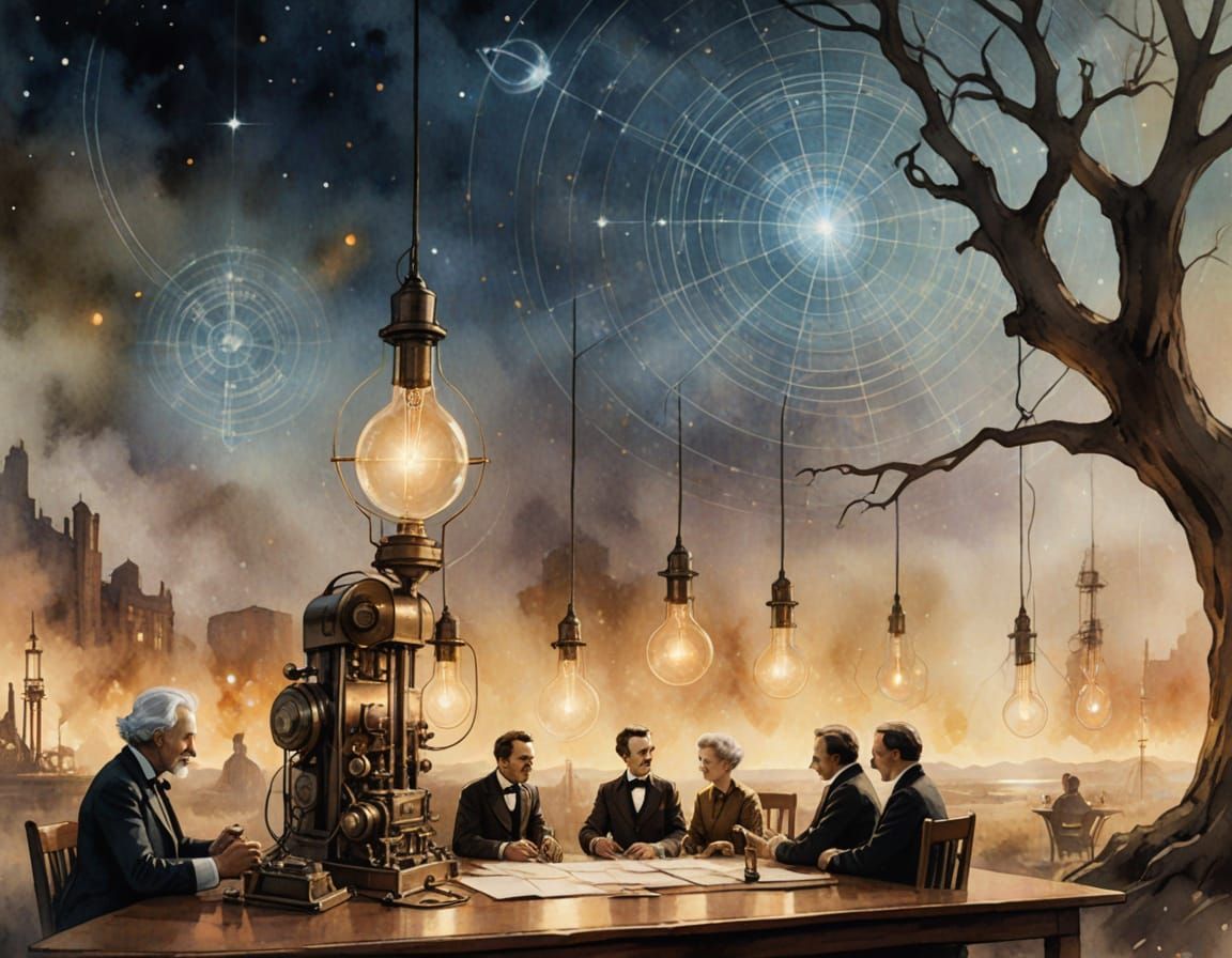 Visionary Scientists Gather in a Golden Light - AI Art