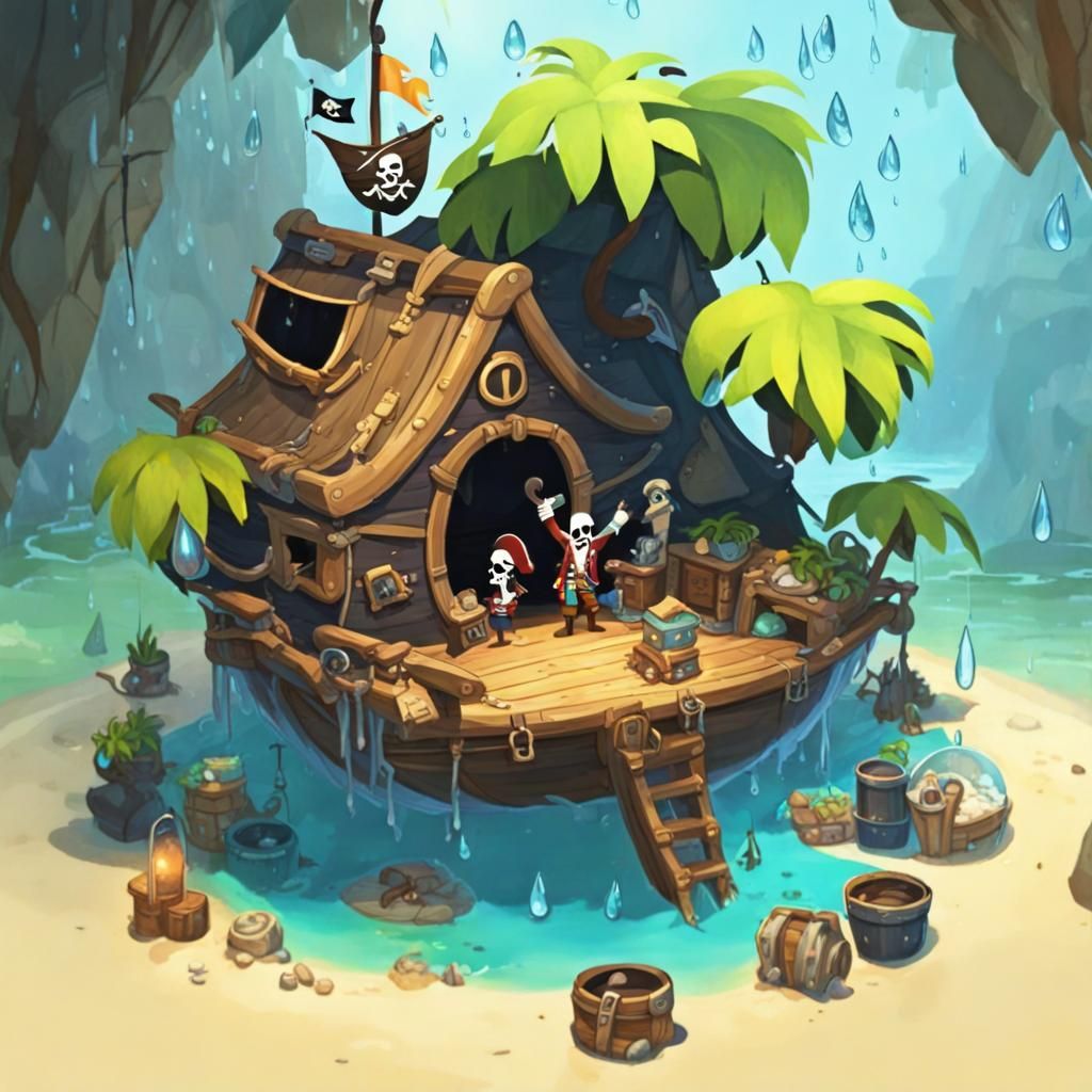 Crowded Pirate cove hideout inside of a raindrop - AI Generated Artwork ...