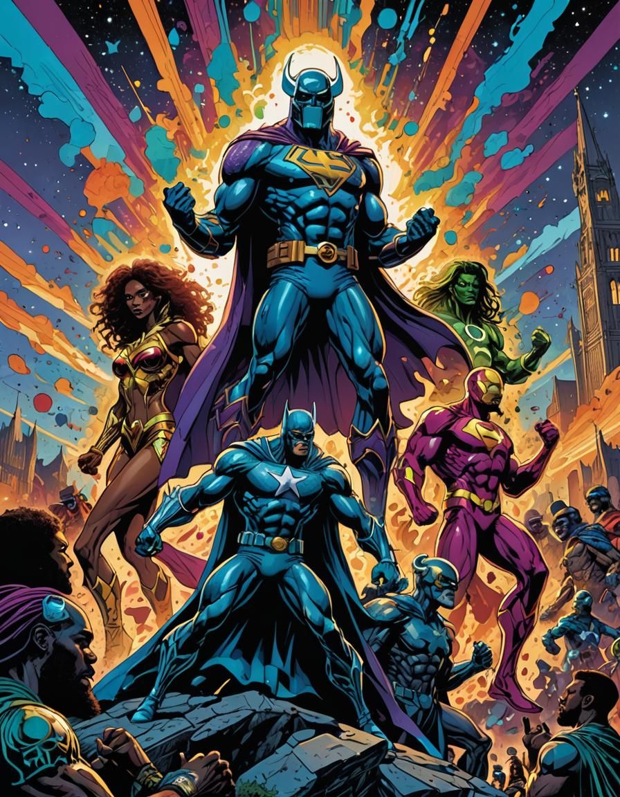 psychedelic colorful silhouette , funkadelic superheroes ...