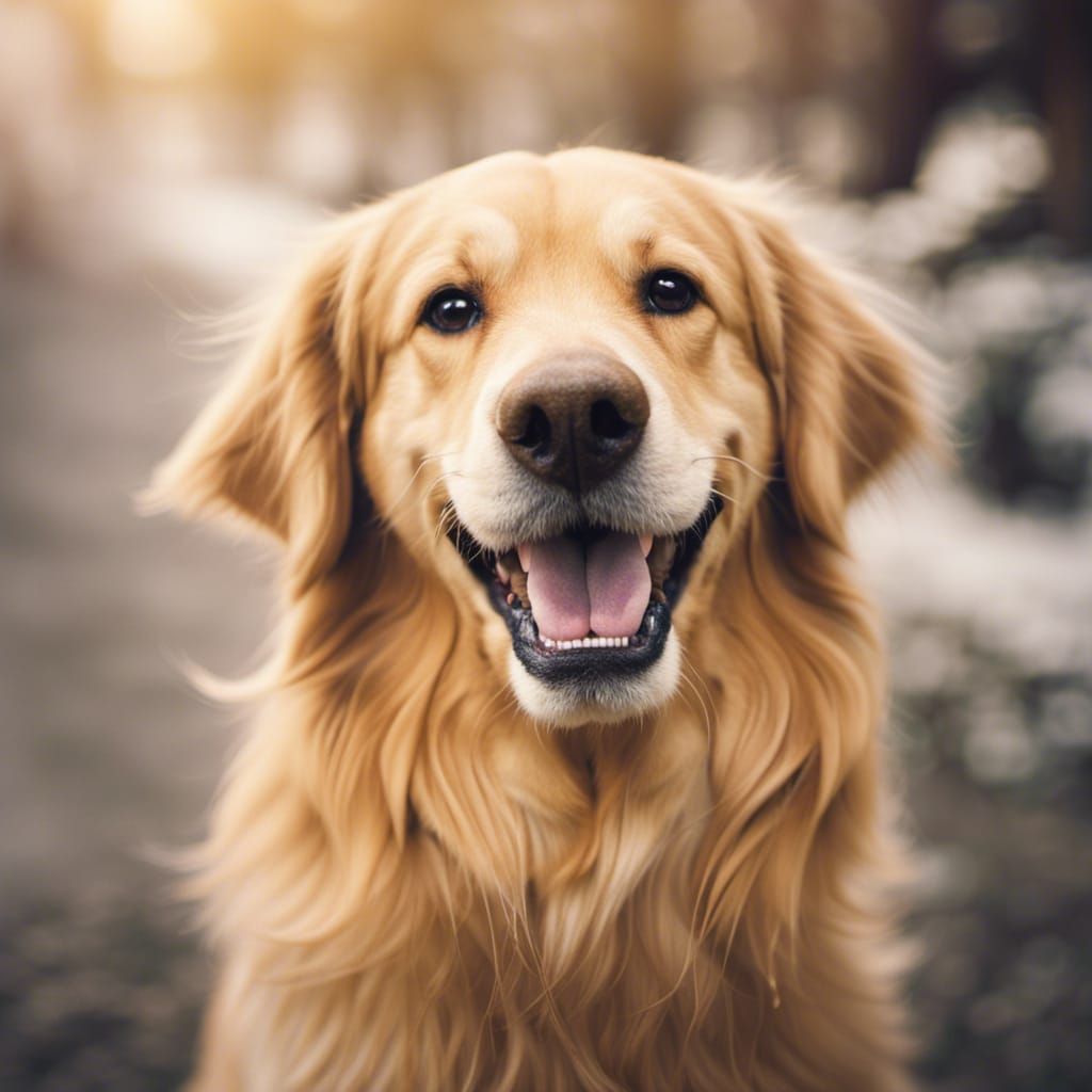 A golden retriever is smiling at the camera， multi-layered, 16k HD ...
