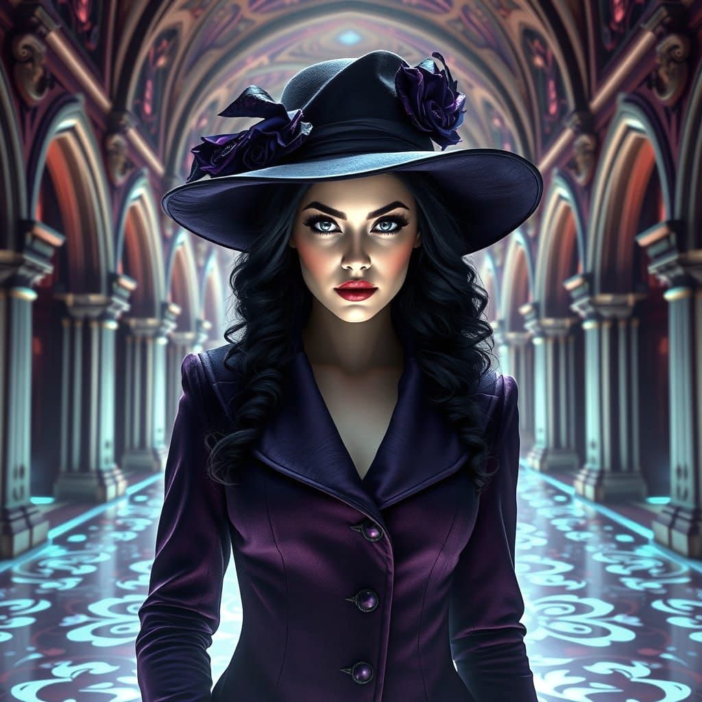 Enigmatic Gothic Siren in Elegant, Flowing Coat - AI Art