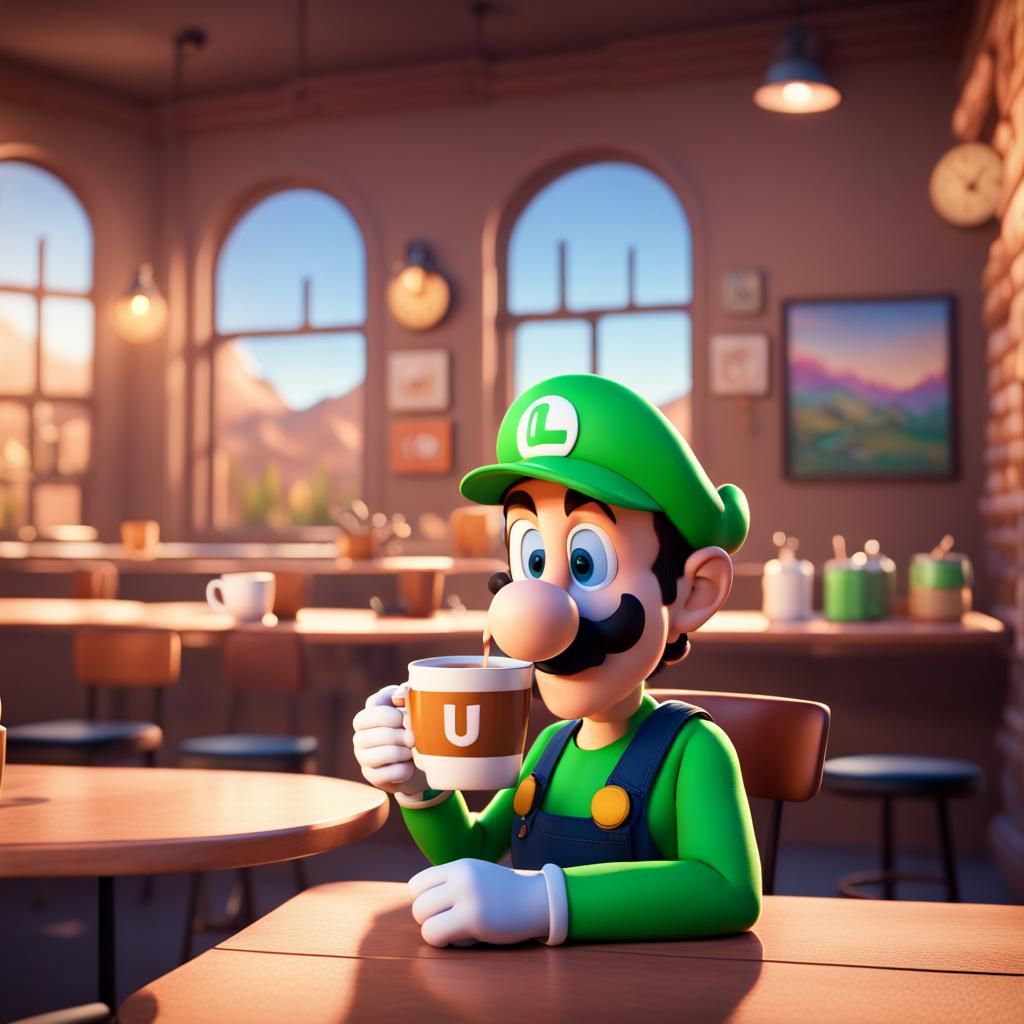 Luigi drinking coffee in Colorado - AI Generated Artwork - NightCafe ...