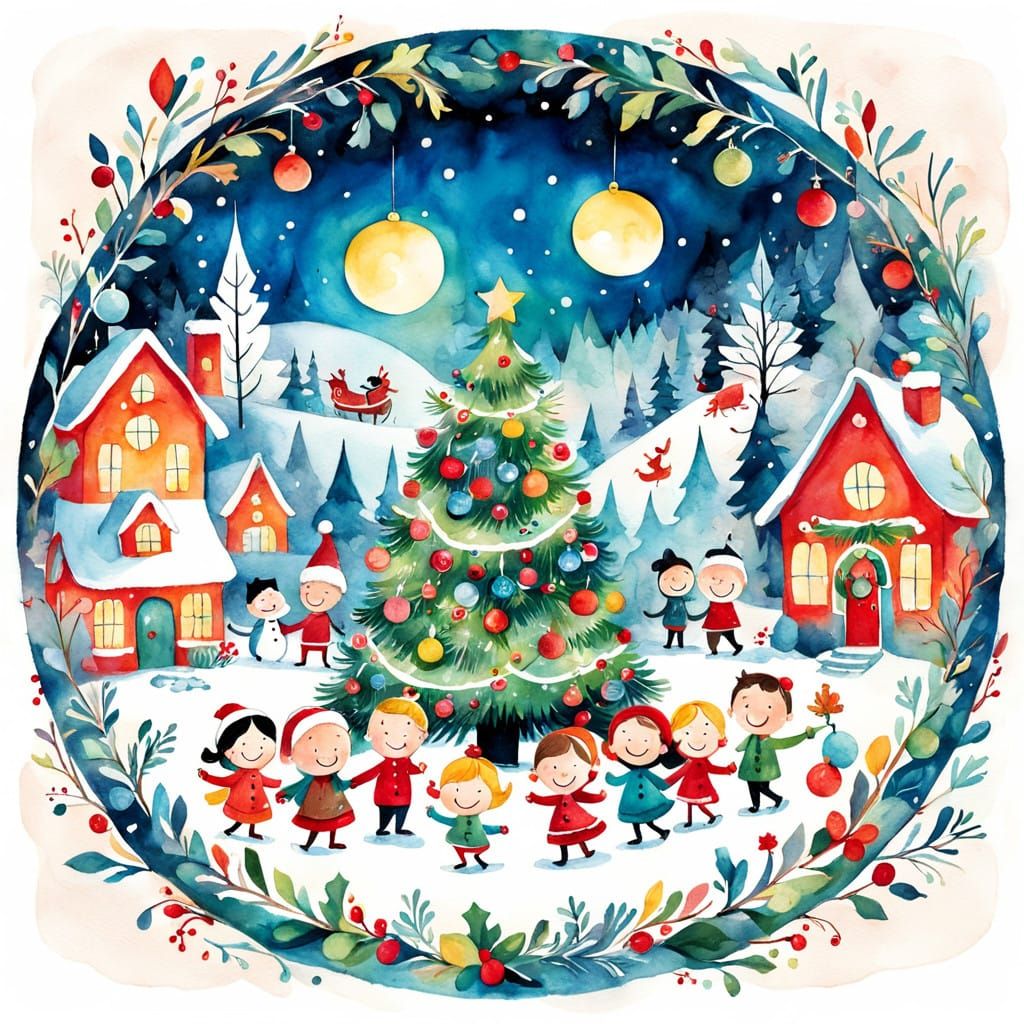 Whimsical Christmas Scene in Classic Cartoon Style - AI Art