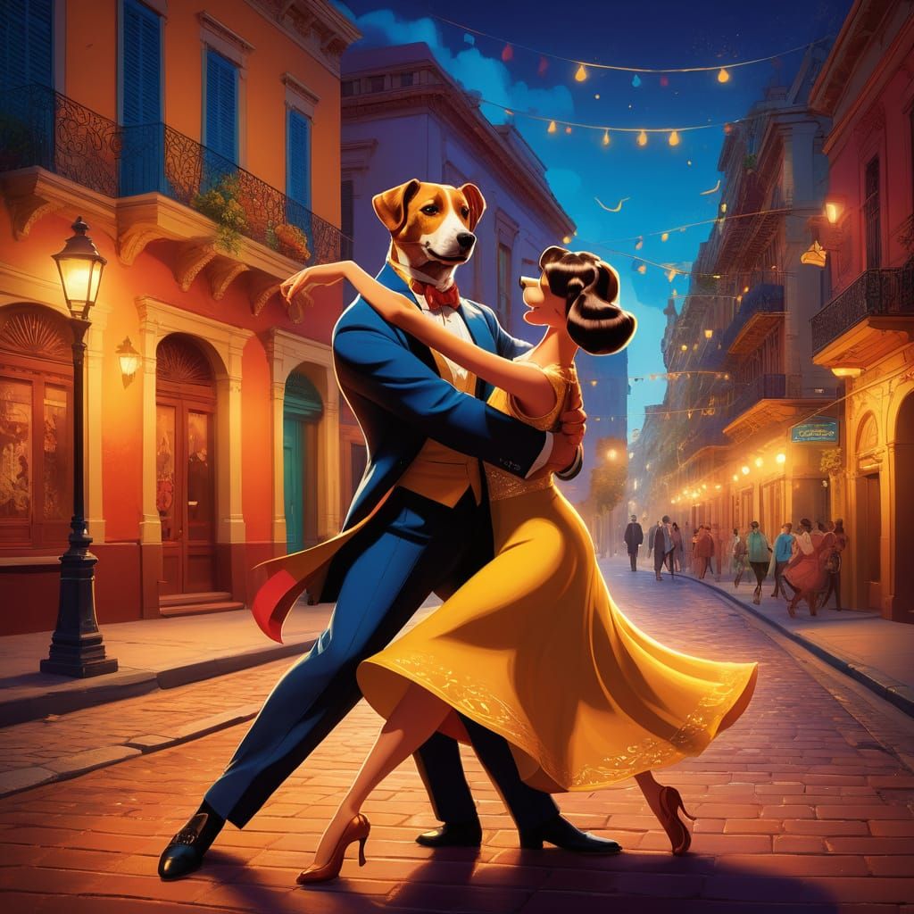 Cartoon Style Animal Couples - Dramatic Cartoon Dogs Dance T...