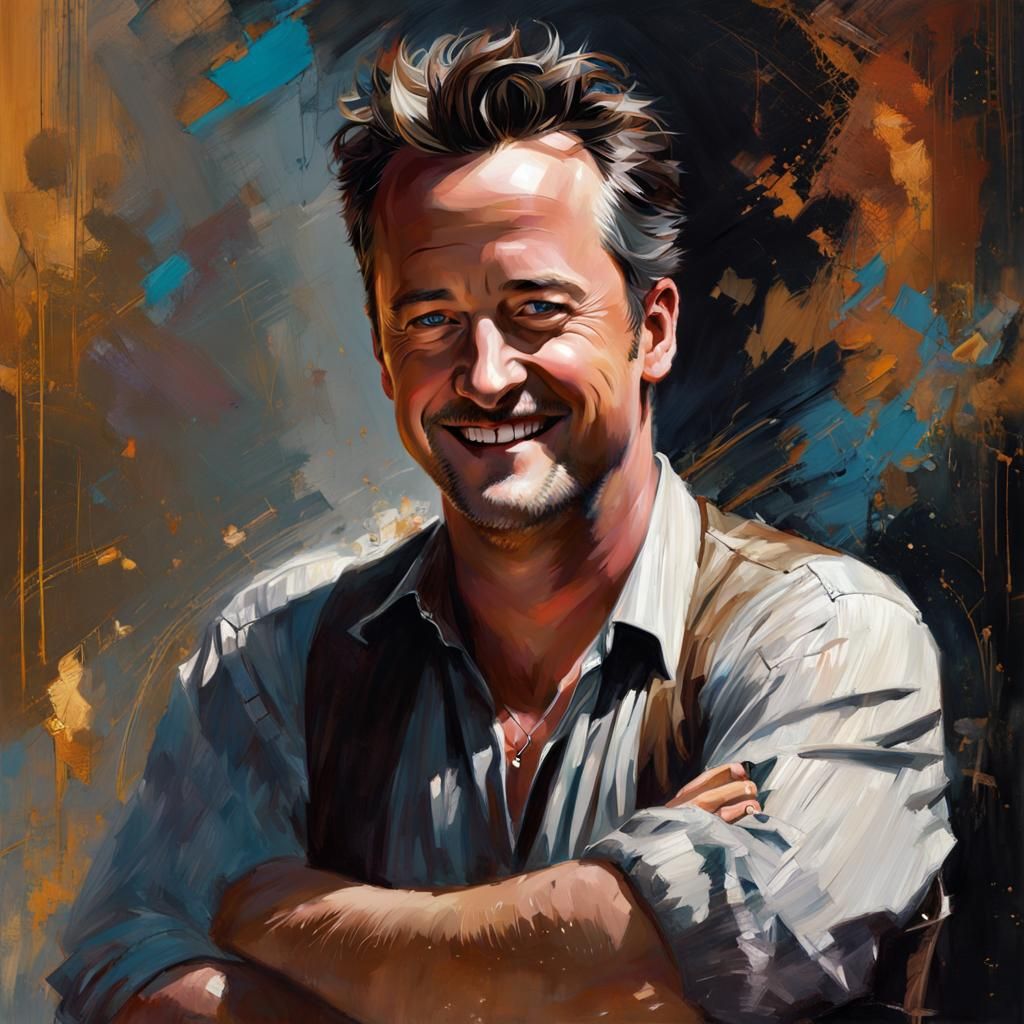 Head and shoulders portrait of actor Matthew Perry, happy, laughing ...