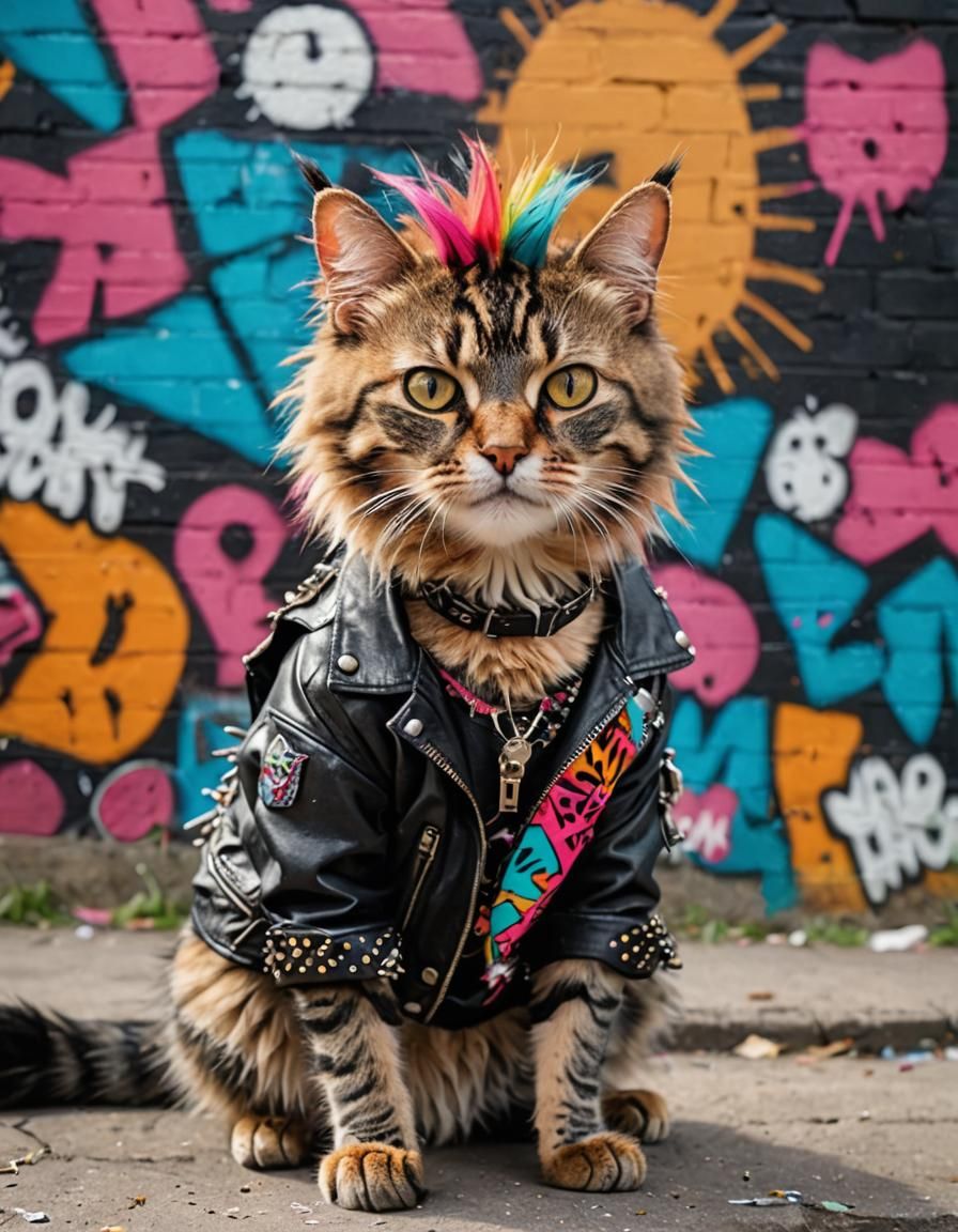 Punk rock cat with mohawk - AI Generated Artwork - NightCafe Creator