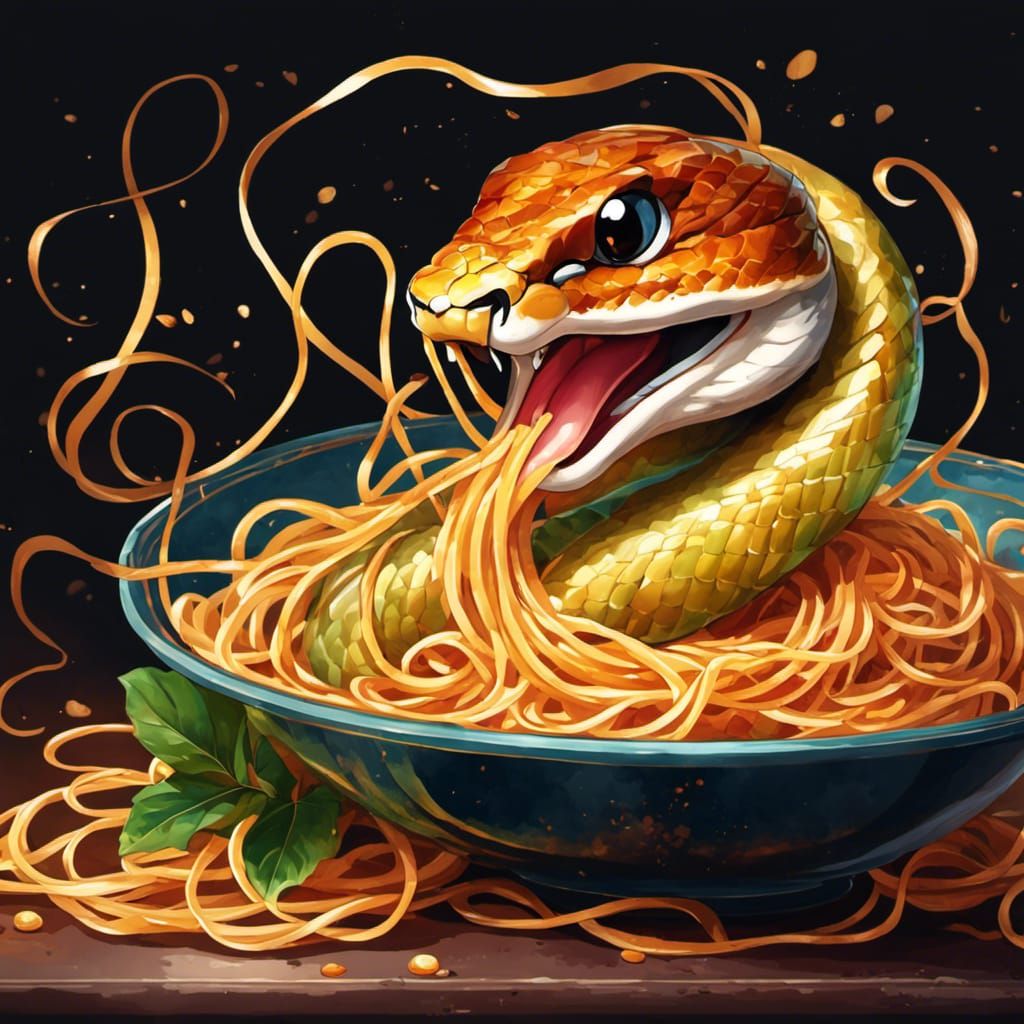 Snake eating spaghetti - AI Generated Artwork - NightCafe Creator