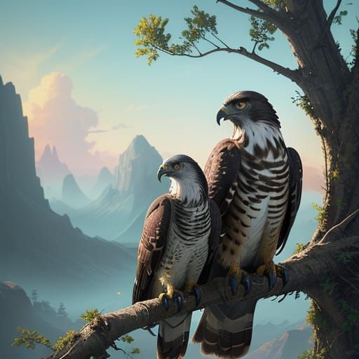 A regal male hawk and his female companion