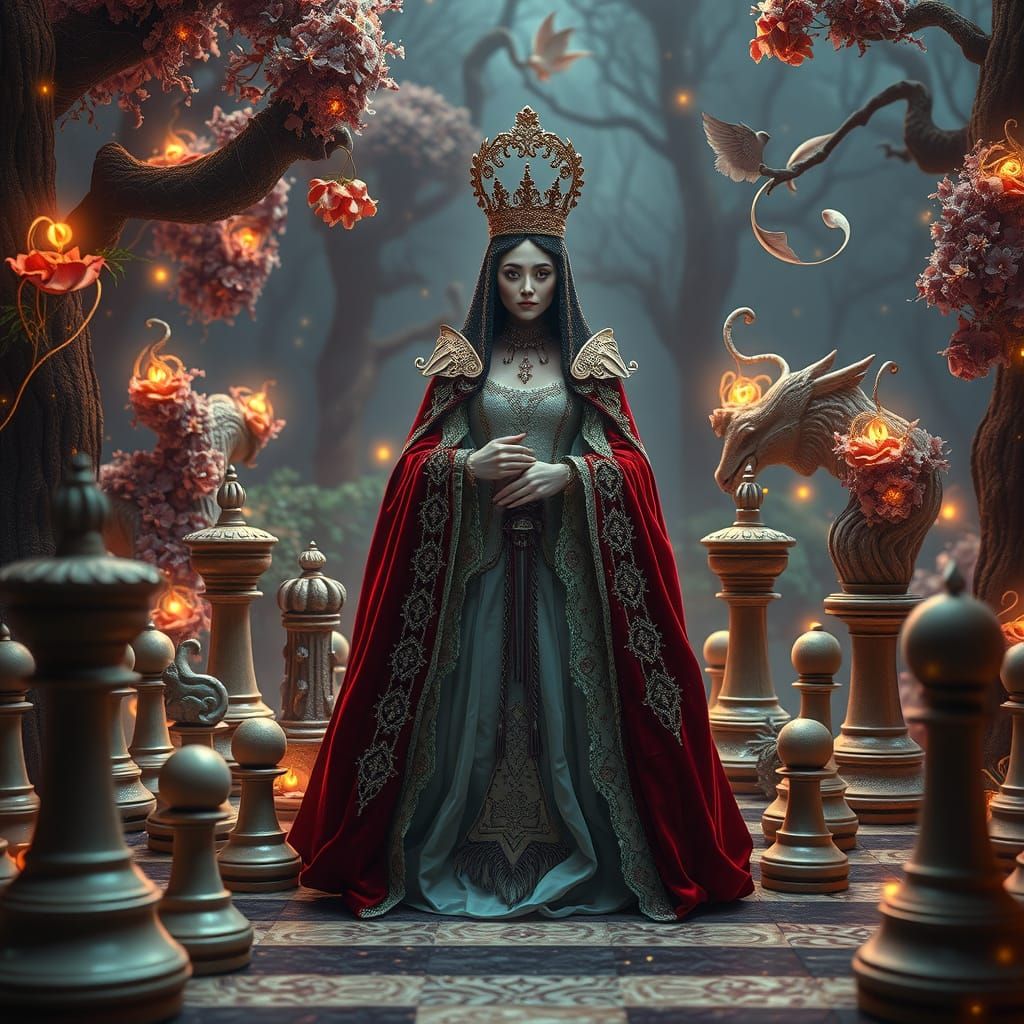 Queens gambit - Medieval Queen in Whimsical Chessboard Lands...