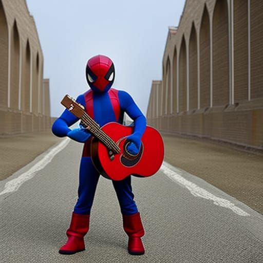 Spooderman holding a guitar - AI Generated Artwork - NightCafe Creator