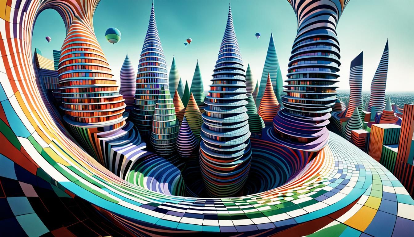 A city built by MC Esher, Victor Vasarely, and Bridget Riley - AI Generated Artwork - NightCafe ...