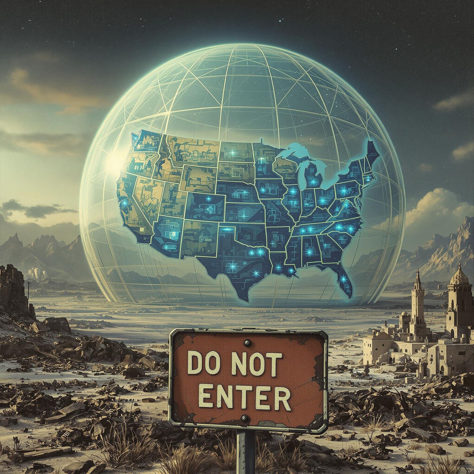 Transparent Apocalypse Dome Over United States wit... - AI Art