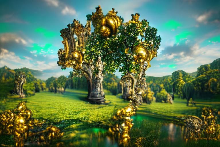 Gilded shimmering green trees landscape ornate rococo baroque ...