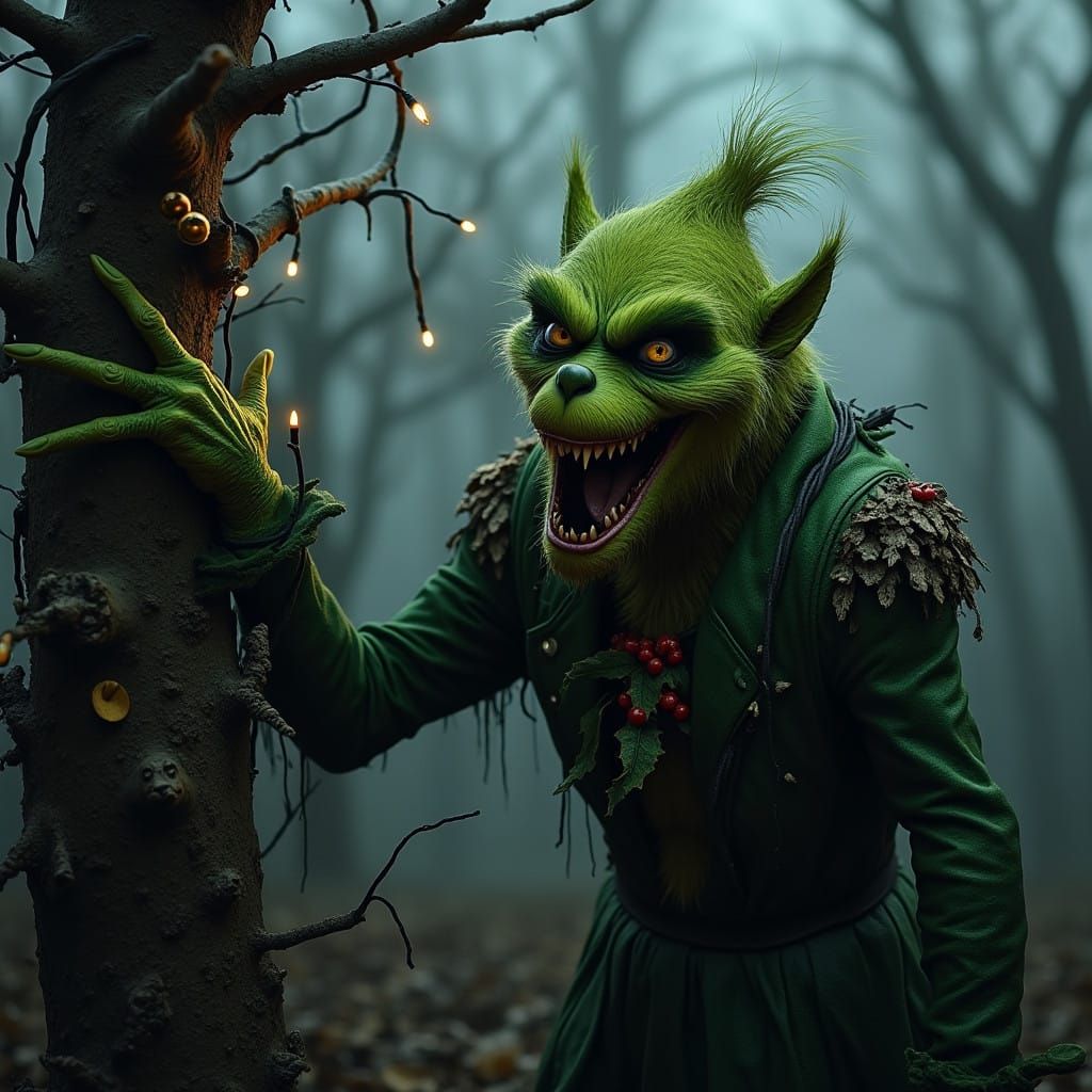 A Haunting Portrait of the Dark Grinch in Forebodi... - AI Art
