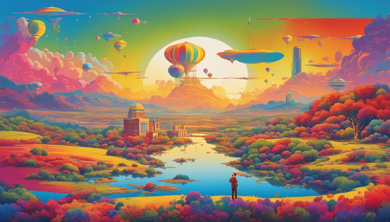 Peter Max Landscape - Geometric Pop Art Landscape in Triadic...