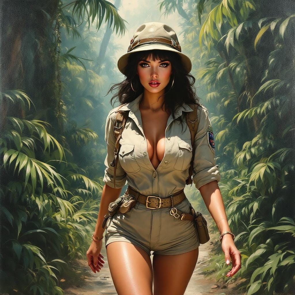 Jungle Explorer - Bettie Page Jungle Expedition: Retro Oil P...
