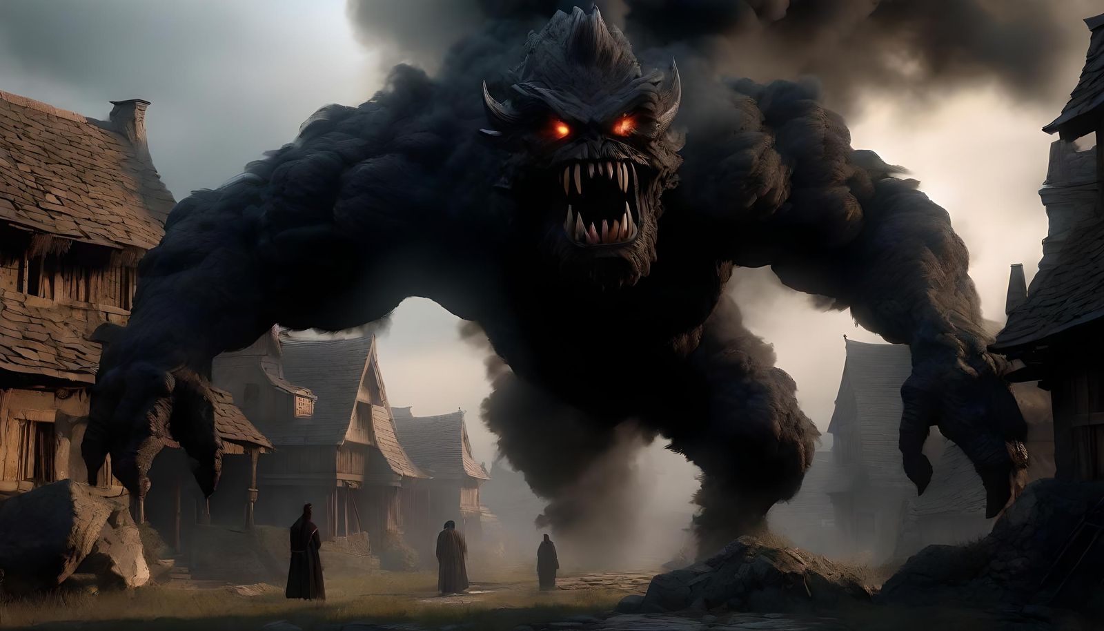 Menacing giant (translucent black smoke shaped like a monster:1.5 ...