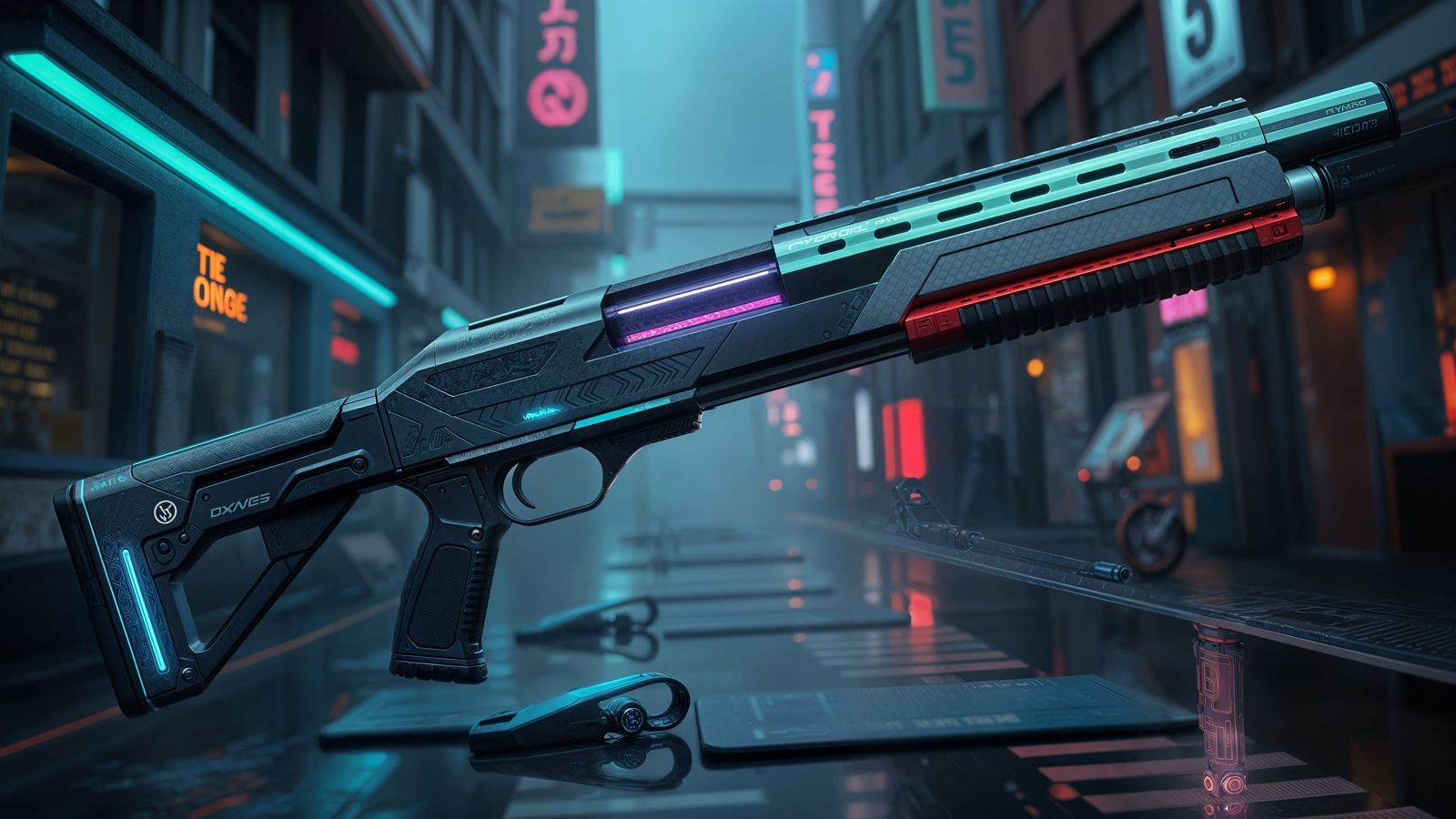 Cyberpunk Shotgun Masterpiece in Neon-Lit Urban En... - AI Art