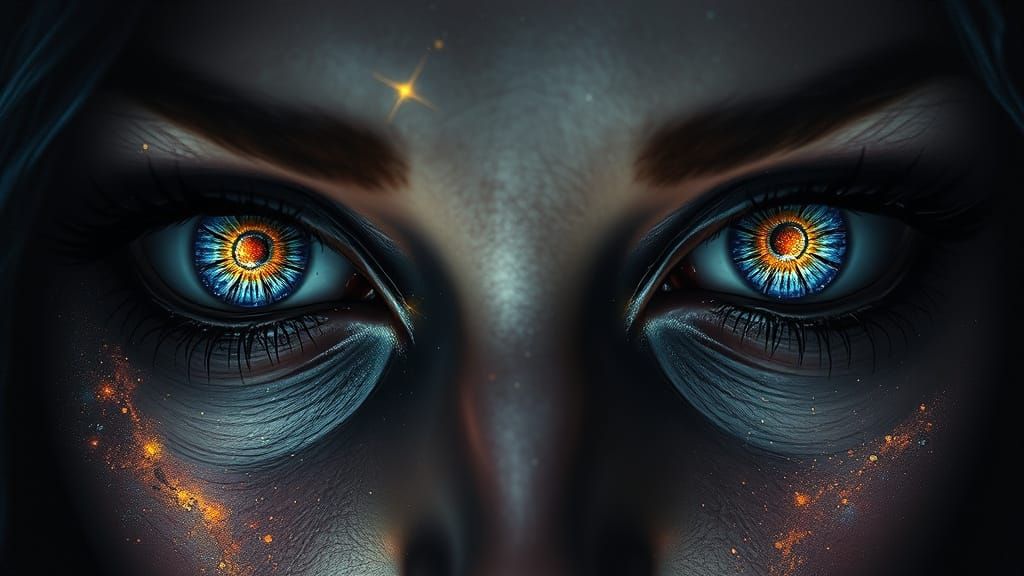 Enigmatic Celestial Eyes in Chiaroscuro Style - AI Art