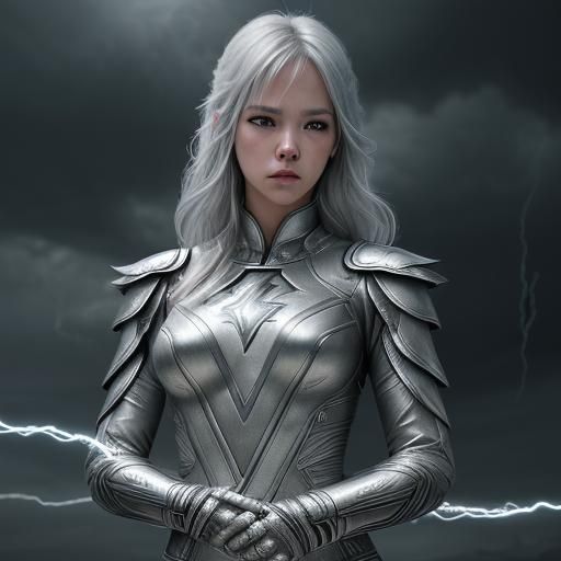 Lightning bender female ((wearing silver)) :: flushed cheeks :: - AI ...
