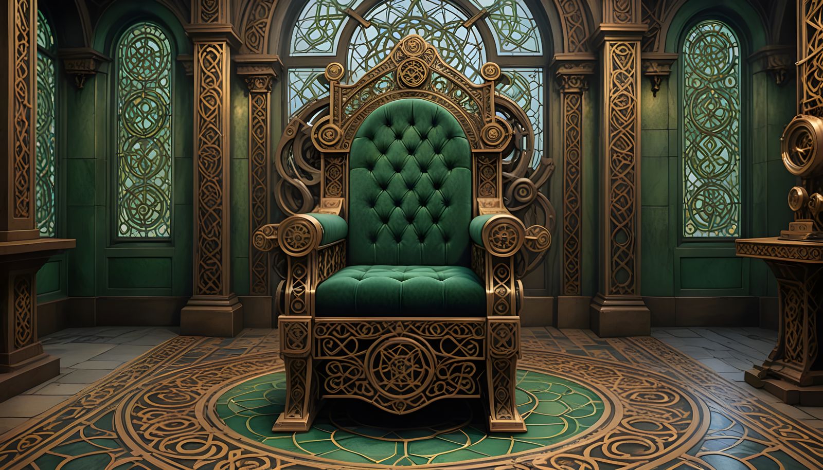 Ancient Irish Throne Room in Celtic Steampunk Styl... - AI Art