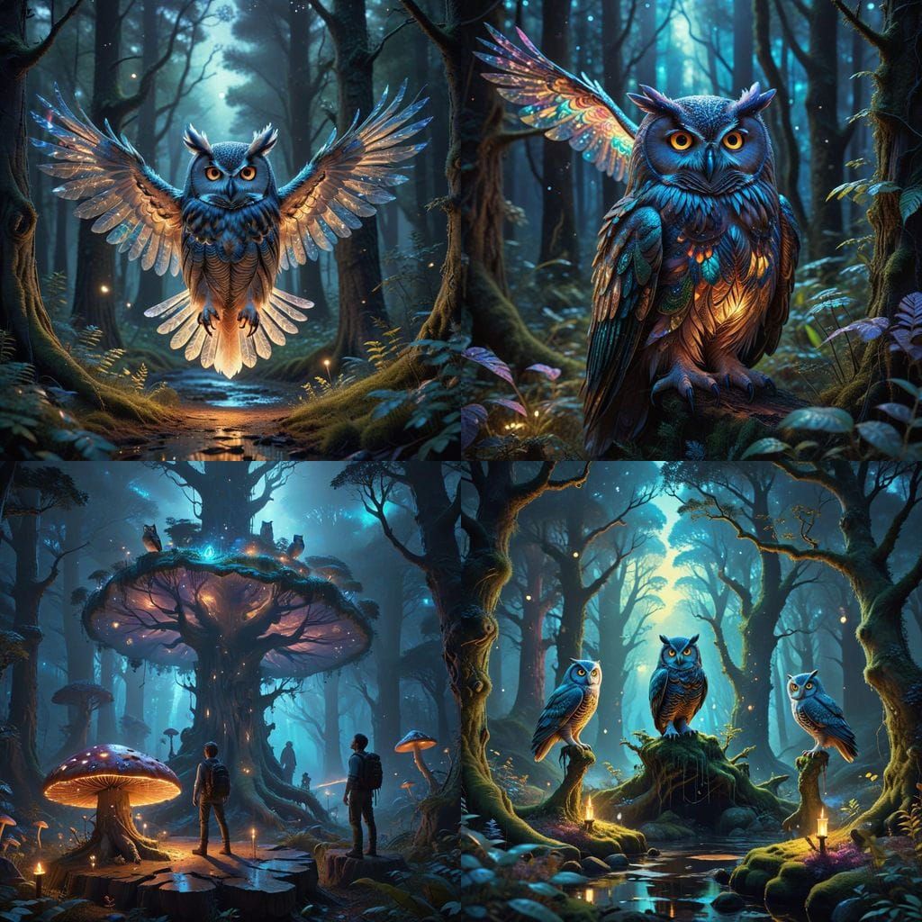 Brilliant Owl Challenges Adventurers in Celestial ... - AI Art