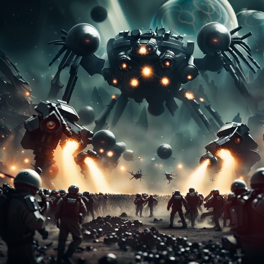 dramatic image of Earth's military forces engaging in a desperate ...