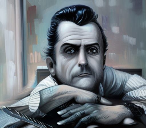 Johnny Cash leaning on his guitar - AI Generated Artwork - NightCafe ...