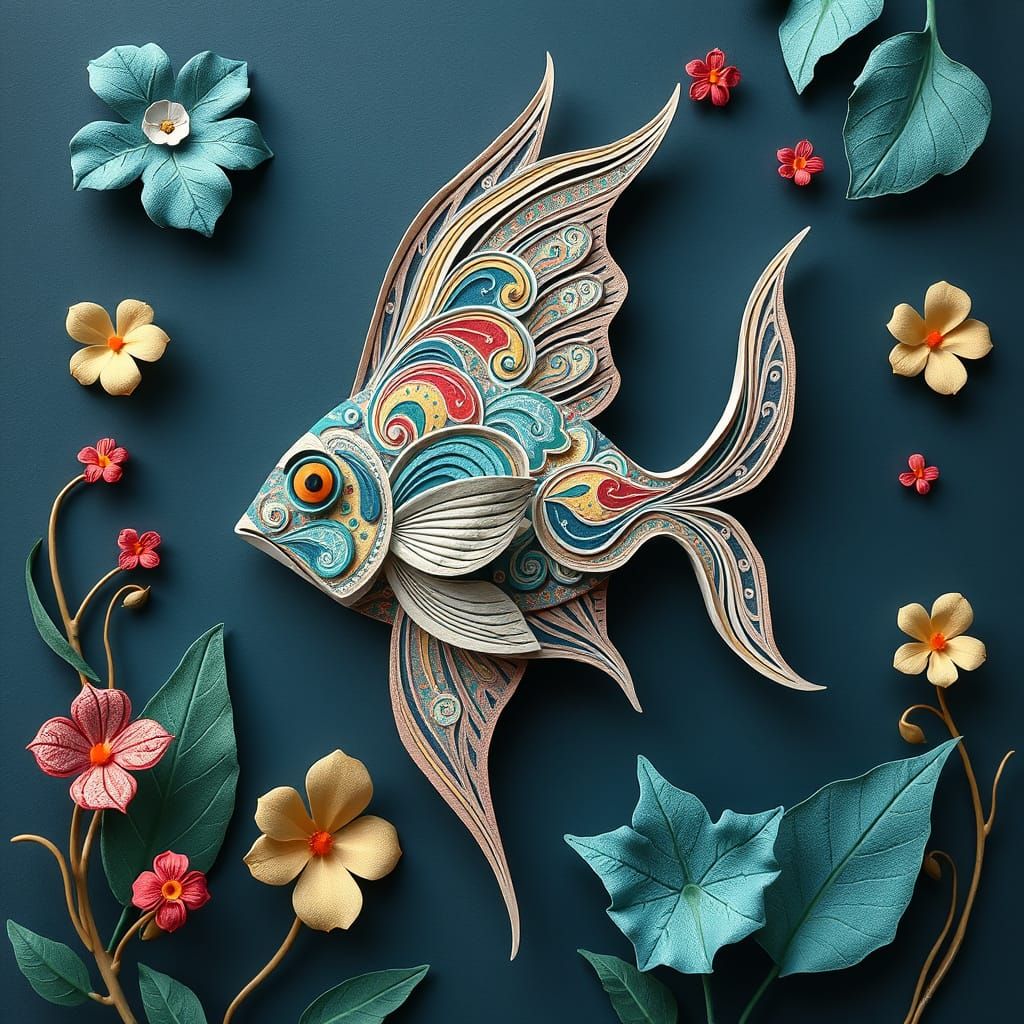 fish - Vibrant Abstract Paisley Fish in Avant Garde Style