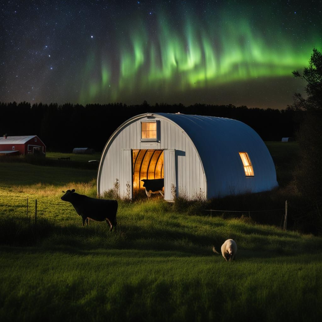 Photograph, Macro, Quonset hut on the farm, (mouse, cows, pigs ...