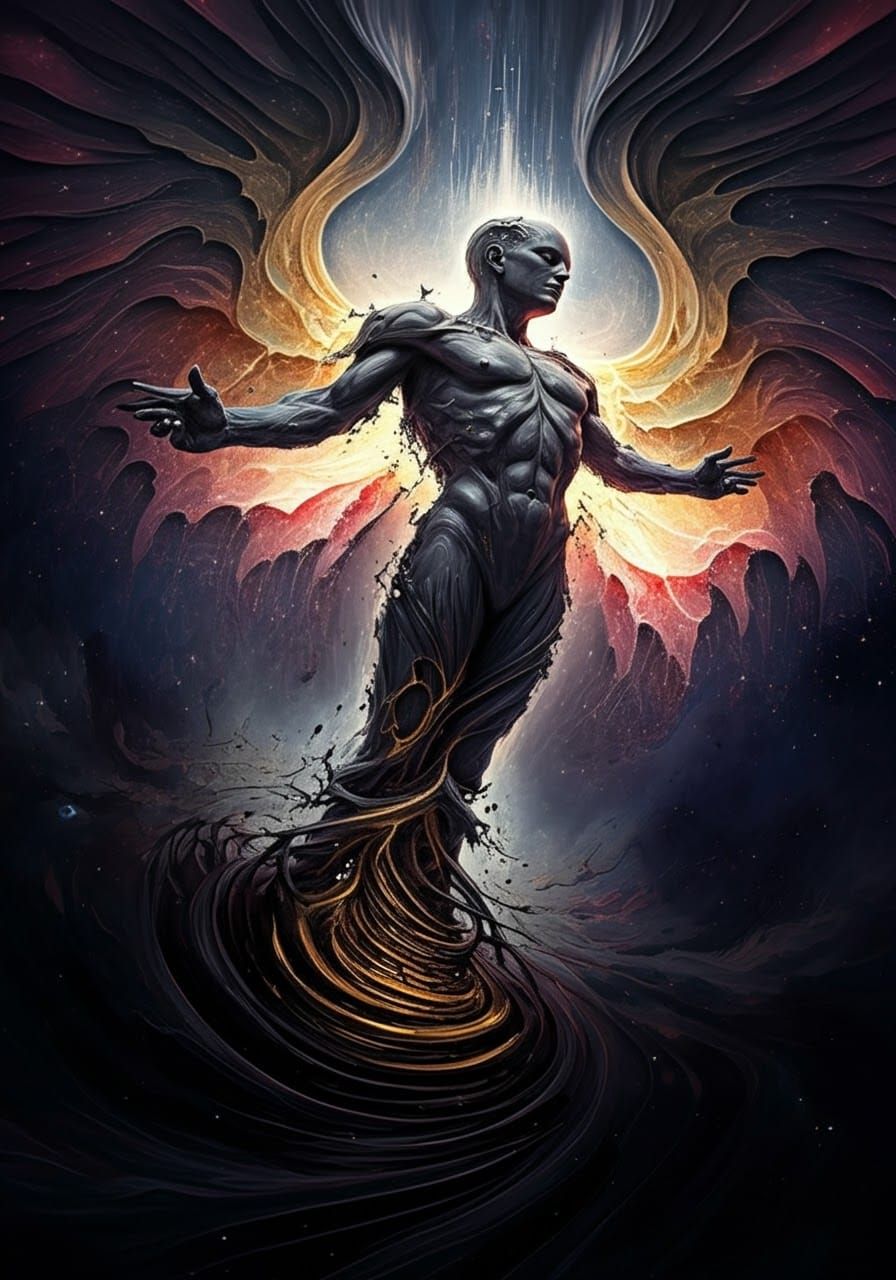 Cosmic Humanoid God in Liminal Vortex - AI Art