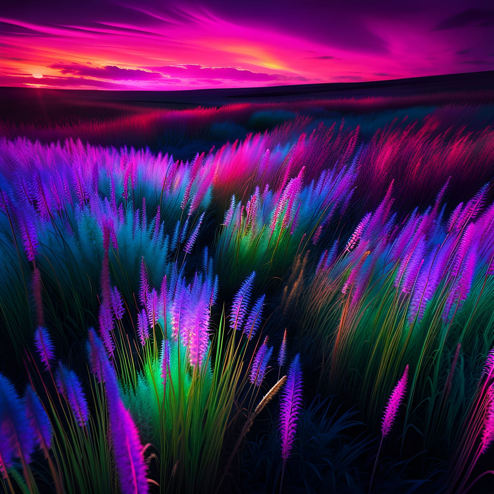 Psychedelic glowing prairie grass - AI Generated Artwork - NightCafe Creator