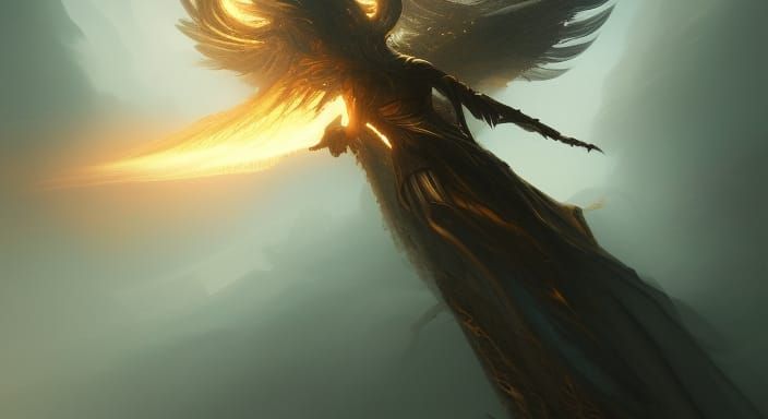 A light creature, light gold, holy looking, flying in heaven - AI ...