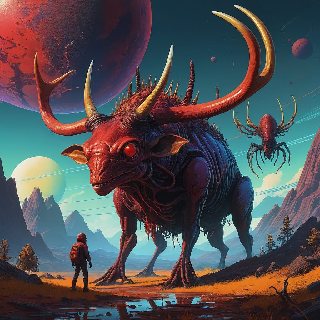 Striking Velvet Antler Alien in Hyperrealistic Exo... - AI Art