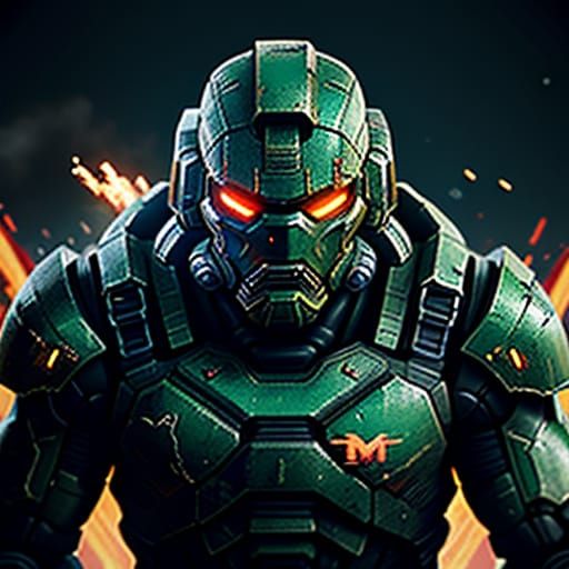 Doomguy Doom Slayer - Cyberpunk Doomguy Action Figure in Neo...