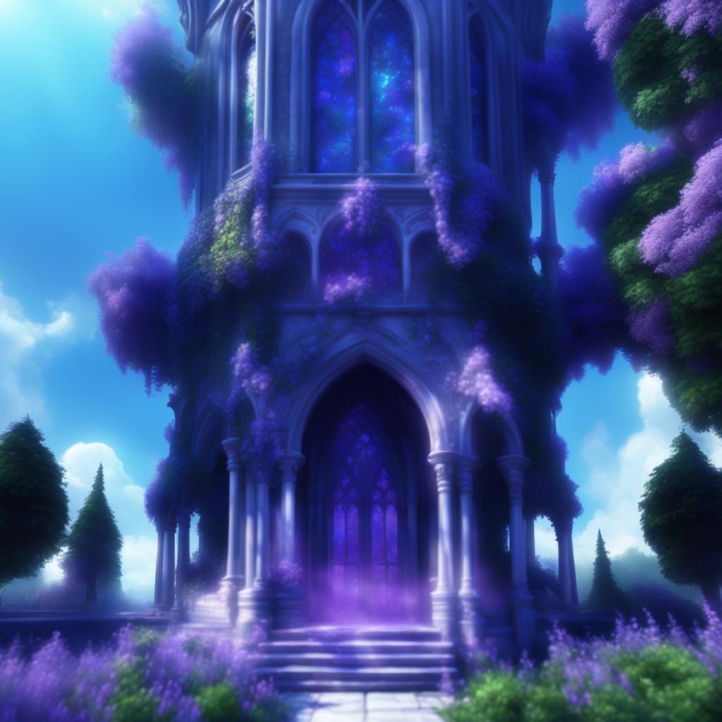 Ethereal lavender gothic tower with beautiful garden& beautiful ...