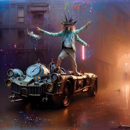 Wizzard, eccentric odd, sneakers, steampunk time machine, 8k ...