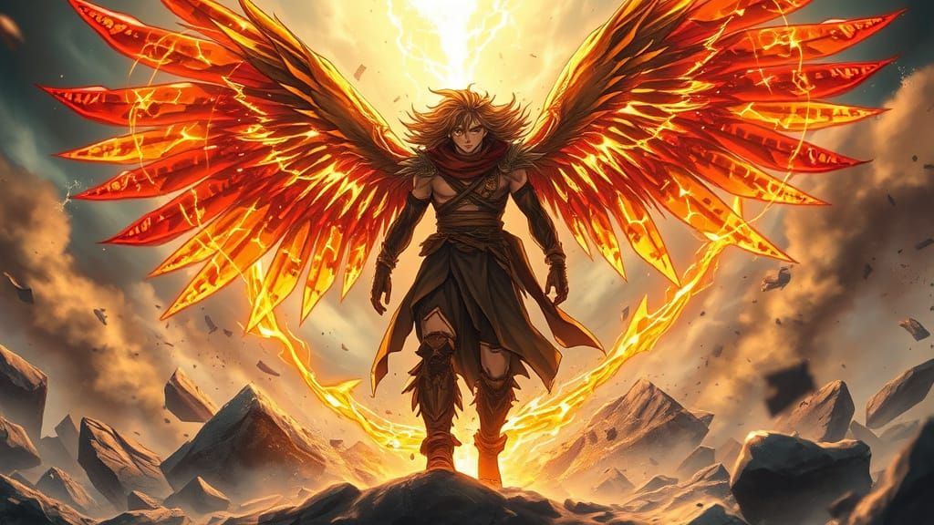 Nephilim Warrior Amidst Battlefield in Anime Style - AI Art